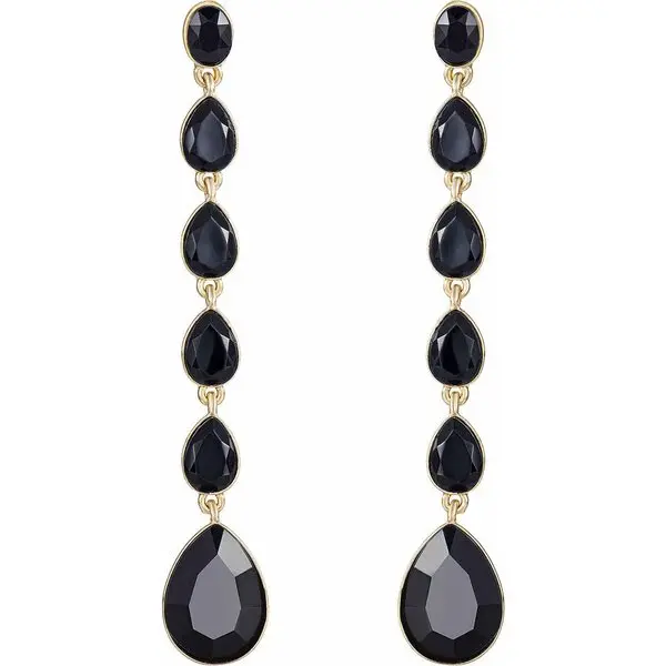 Ettika Teardrop Crystal Linear Earrings - Black