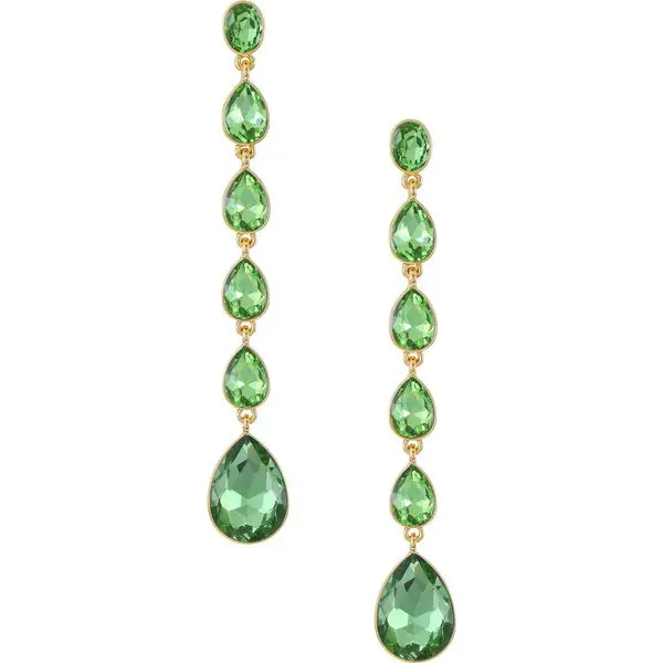 Ettika Teardrop Crystal Linear Earrings - Peridot