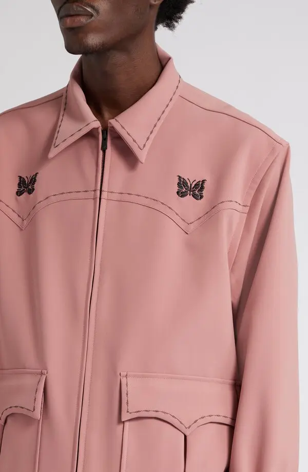 ジャケット・アウター Needles Butterfly Pink Western Jacket Needles Butterfly Embroidered Topstitched Western Sport Jacket In