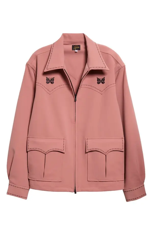 ジャケット・アウター Needles Butterfly Pink Western Jacket Needles Butterfly Embroidered Topstitched Western Sport Jacket In