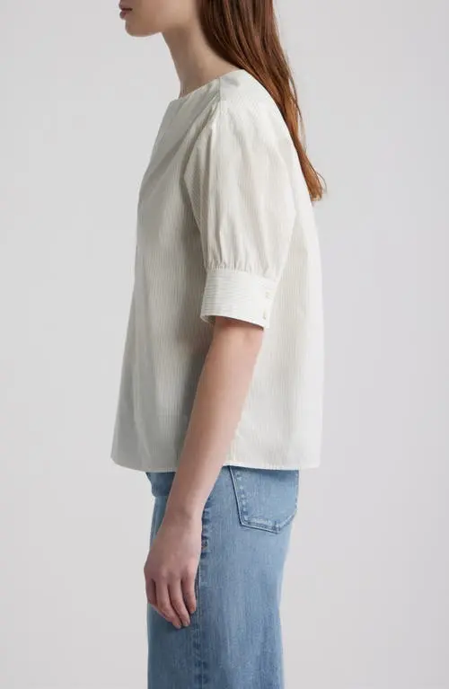 FRAME Stripe Split Neck Cotton Top - Cream Multi
