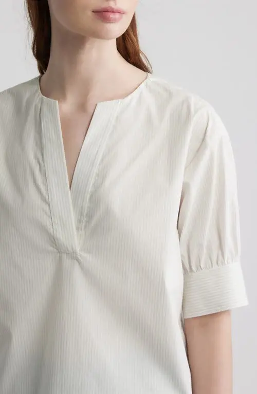 FRAME Stripe Split Neck Cotton Top - Cream Multi