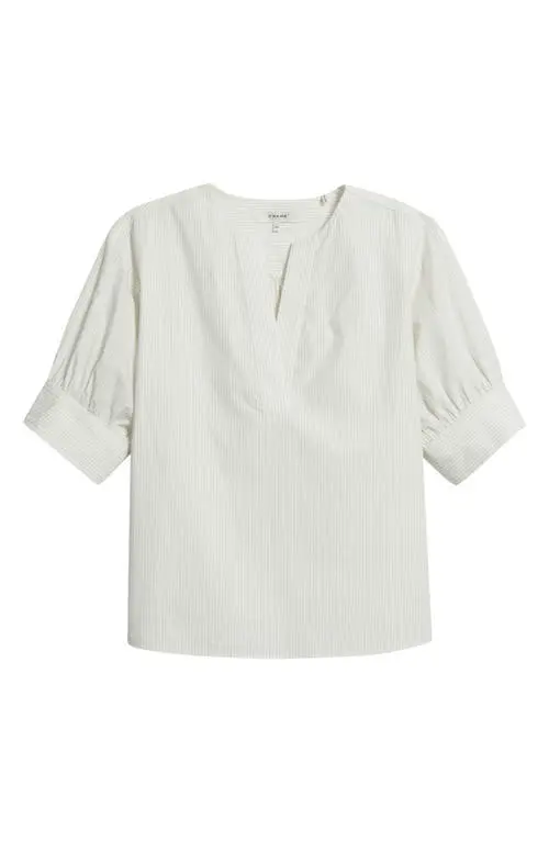 FRAME Stripe Split Neck Cotton Top - Cream Multi