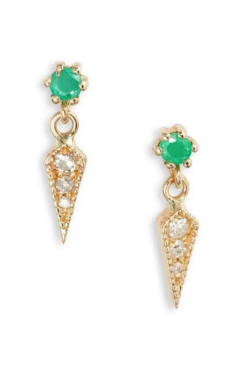 Meira T Diamond & Emerald Drop Earrings - Yellow Gold