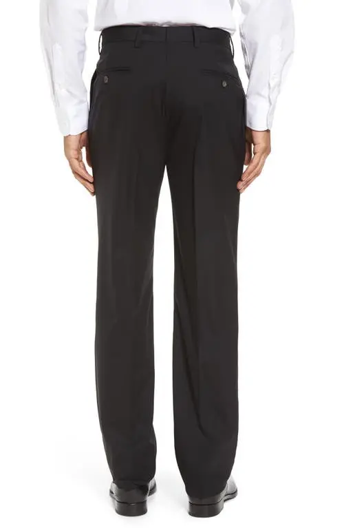 Berle Flat Front Stretch Solid Wool Trousers - Black