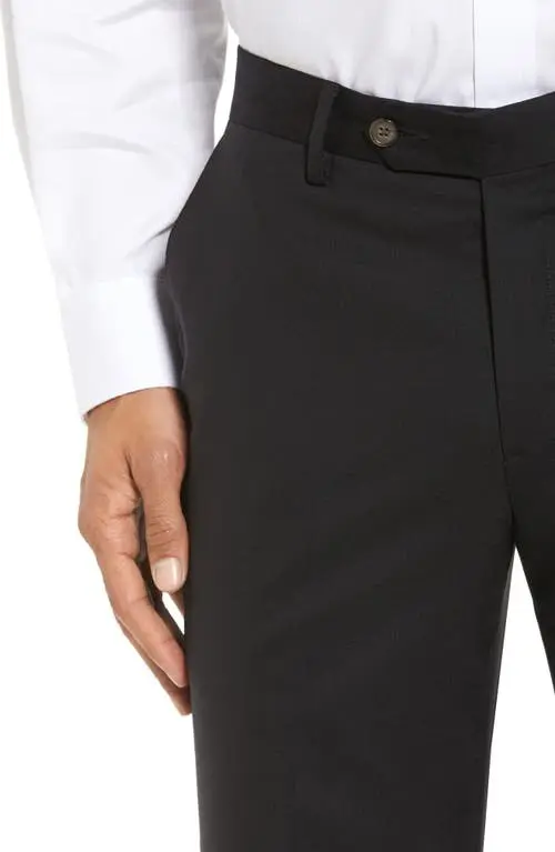 Berle Flat Front Stretch Solid Wool Trousers - Black