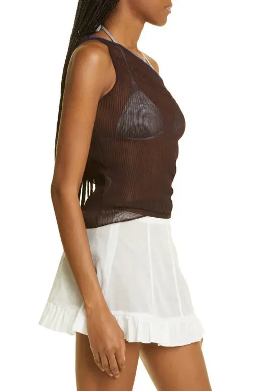Paloma Wool Jou Contrast Trim Sheer Rib Tank Top In Brown - 30