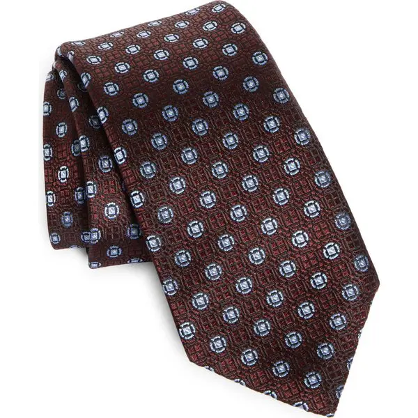 Zegna Cinque Pieghe Medallion Silk Tie - Burgundy