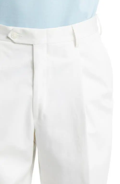 Berle Classic Fit Pleated Cotton Twill Trousers