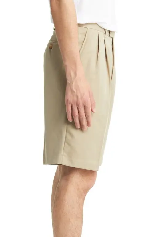 Berle Microfiber Pleated Shorts - Tan