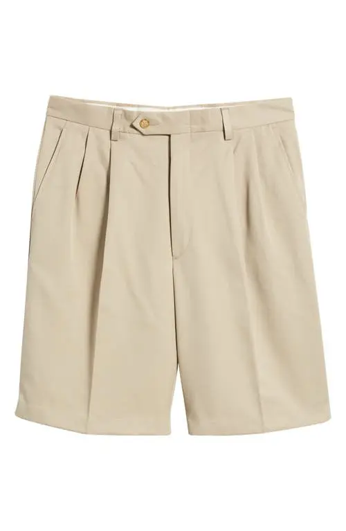 Berle Microfiber Pleated Shorts - Tan