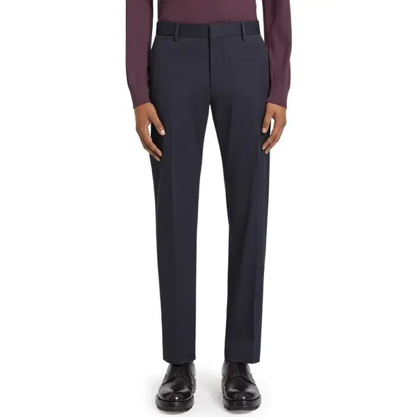 Zegna Flat Front Stretch Cotton Gabardine Trousers