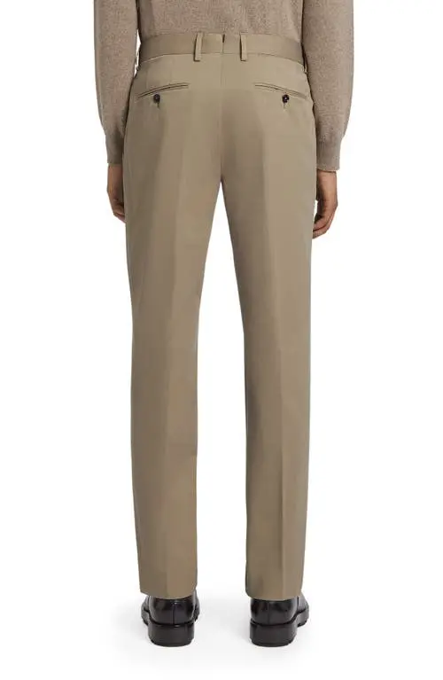 Zegna Flat Front Stretch Cotton Gabardine Trousers