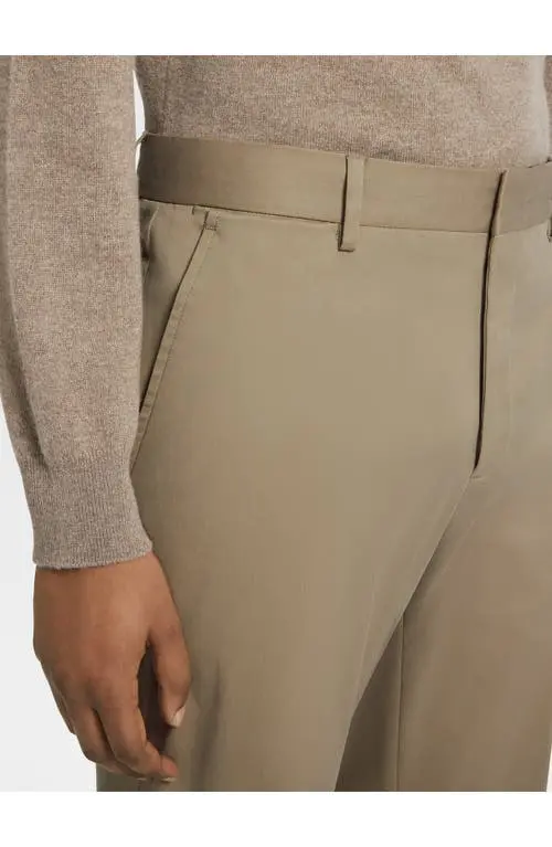 Zegna Flat Front Stretch Cotton Gabardine Trousers