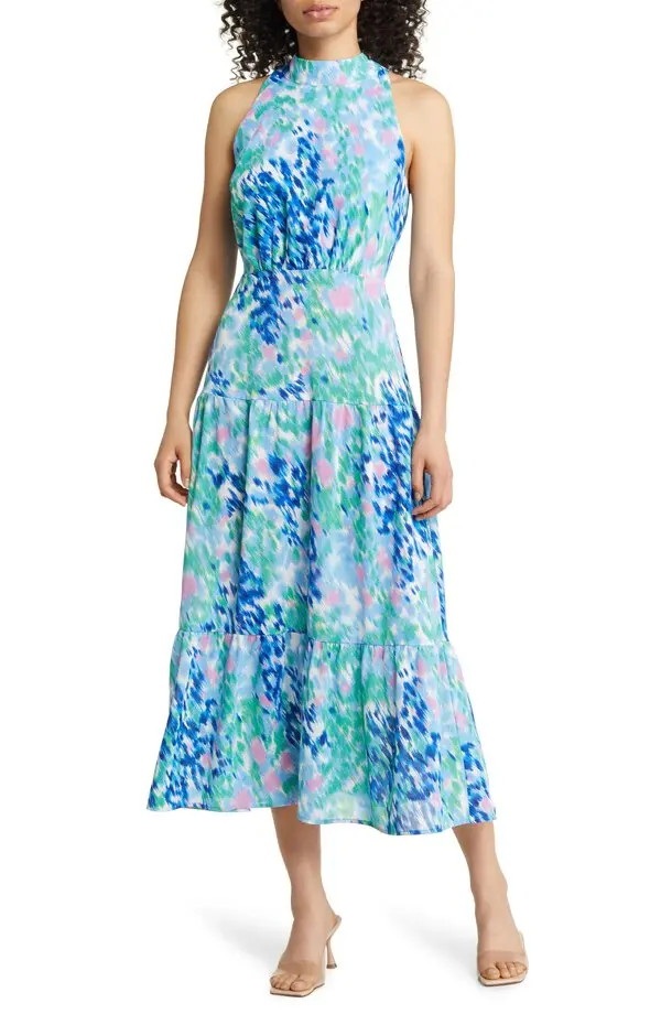 Sam Edelman Brushstroke Print Mock Neck Dress In Blue Multi - 62% Off |  Editorialist