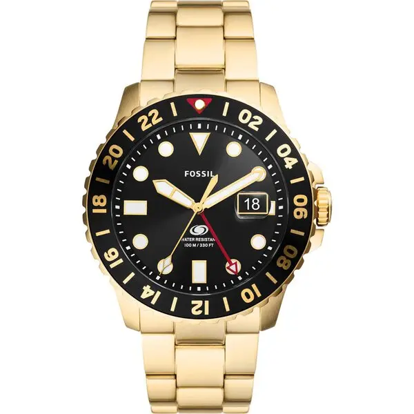 Fossil Blue Gmt Bracelet Watch - Gold