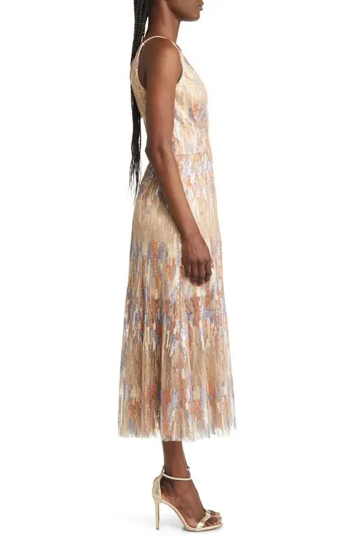 Dress The Population Sierra Sequin Plunge Neck Gown In Beige Multi - 51%  Off | Editorialist