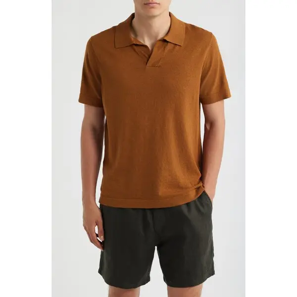Nn07 Ryan 6311 Cotton & Linen Johnny Collar Polo - Cinnamon