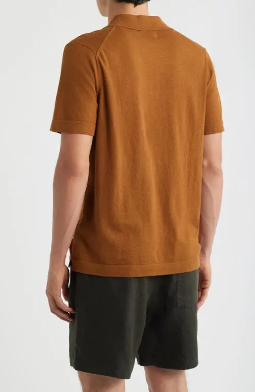 Nn07 Ryan 6311 Cotton & Linen Johnny Collar Polo - Cinnamon