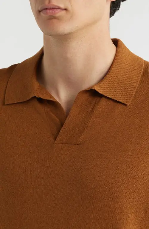 Nn07 Ryan 6311 Cotton & Linen Johnny Collar Polo - Cinnamon