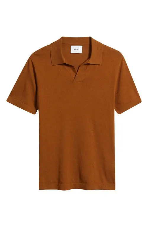 Nn07 Ryan 6311 Cotton & Linen Johnny Collar Polo - Cinnamon