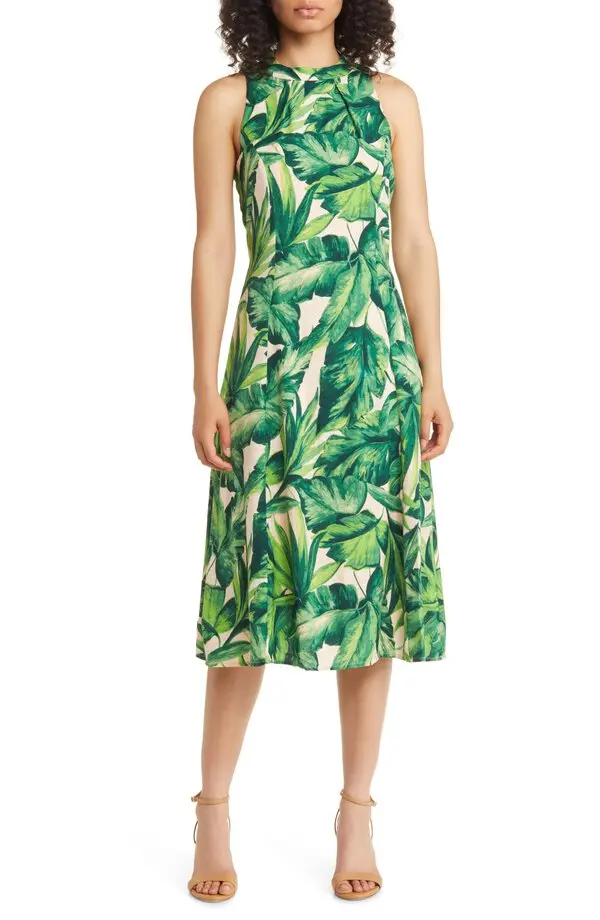 Donna Ricco Palm Print Sleeveless A-line Dress
