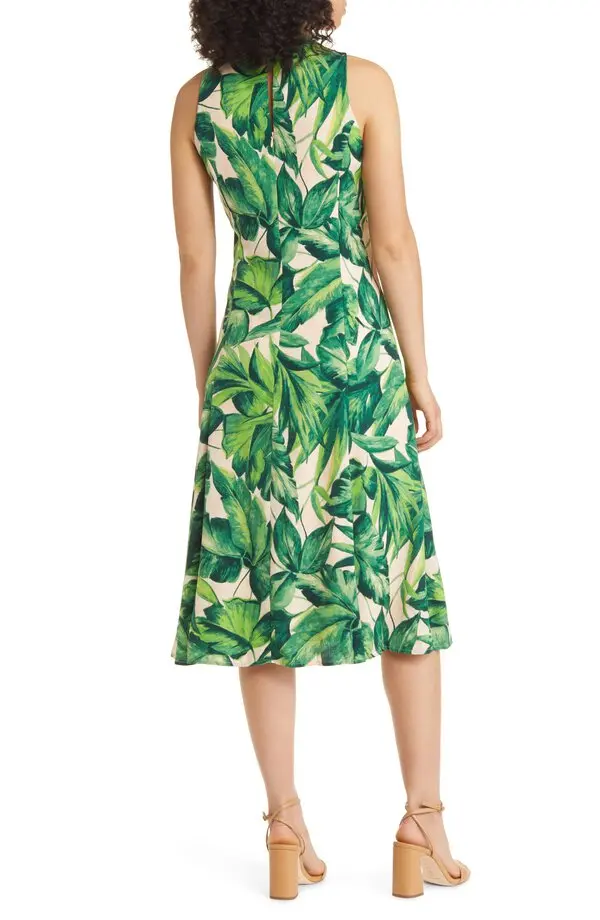 Donna Ricco Palm Print Sleeveless A-Line Dress - Green Multi | Editorialist