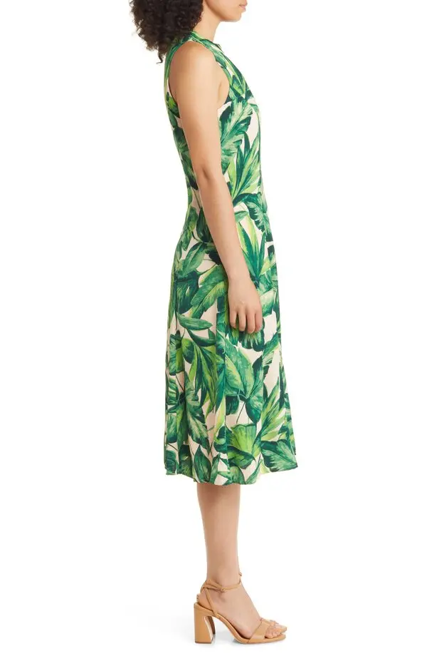 Donna Ricco Palm Print Sleeveless A-Line Dress - Green Multi | Editorialist