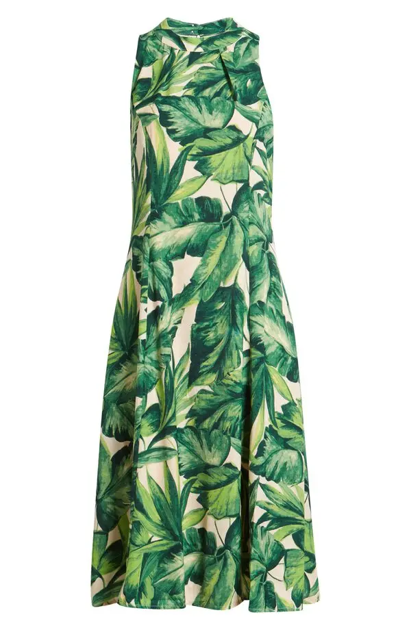 Donna Ricco Palm Print Sleeveless A-line Dress