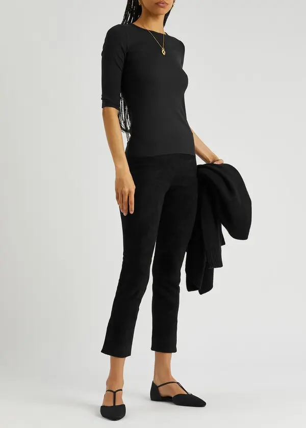 Vince Split-cuff Suede Trousers - Black