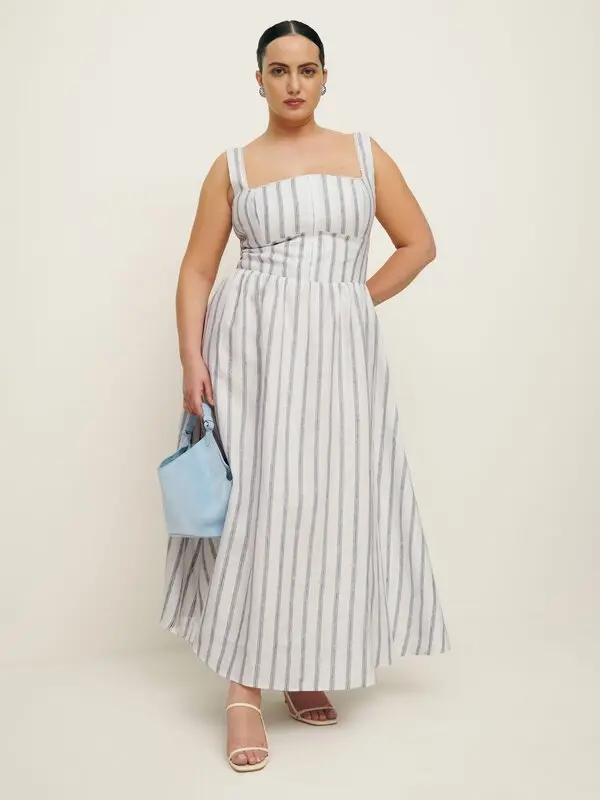 Reformation Tagliatelle Linen Dress In Harbor Stripe - 50% Off |  Editorialist