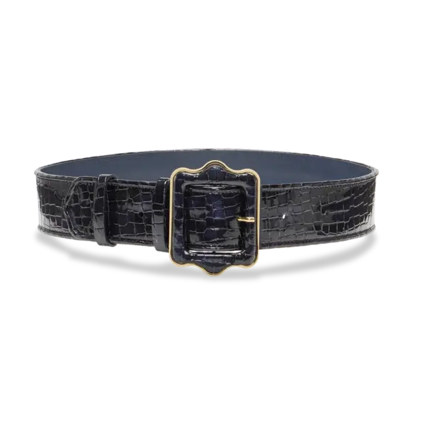 Sarah Flint Vienna Waist Belt - Navy Croc Embossed Patent