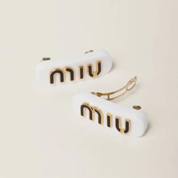 Miu Miu Plexiglas And Metal Hair Clips - White/Black | Editorialist