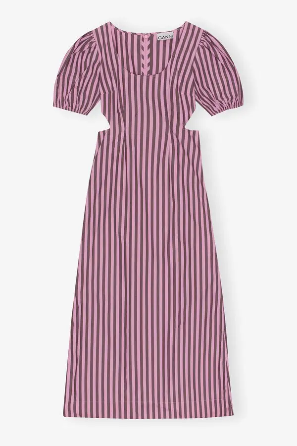GANNI Striped Cotton Cutout Dress - Pink