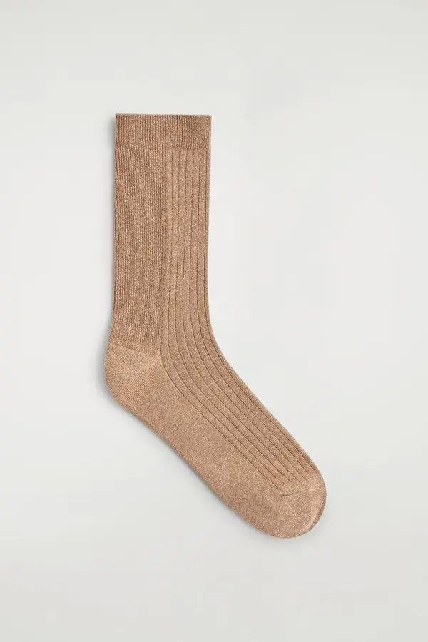 Cos Ribbed Lurex Socks - Beige