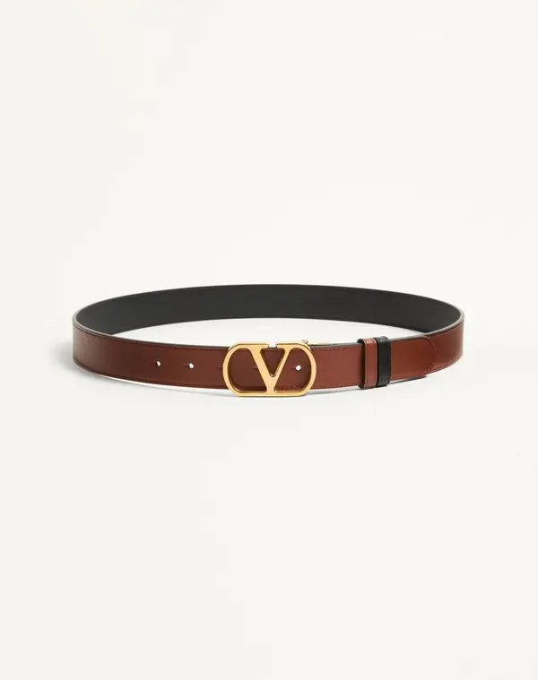 Valentino Garavani Vlogo Signature Reversible Belt - Black/deep Caramel