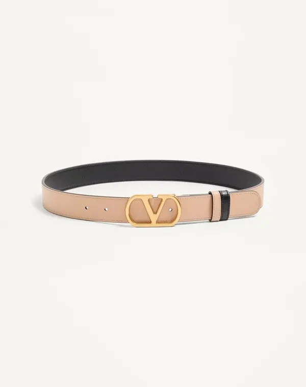 Valentino Garavani Vlogo Signature Reversible Shiny Calfskin Belt 30mm / 1.2 - Black/pink