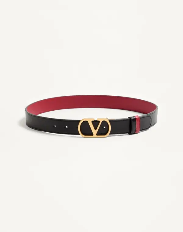 Valentino Garavani Vlogo Signature Reversible Shiny Calfskin Belt 30mm / 1.2 - Black/red