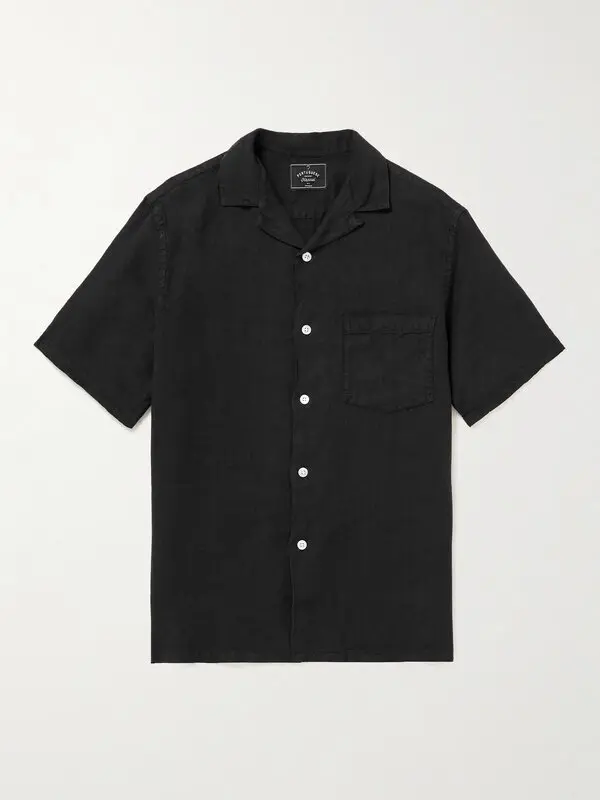 Portuguese Flannel Camp-collar Linen Shirt - Black