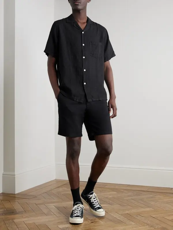 Portuguese Flannel Camp-collar Linen Shirt - Black