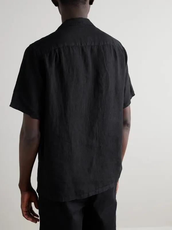 Portuguese Flannel Camp-collar Linen Shirt - Black