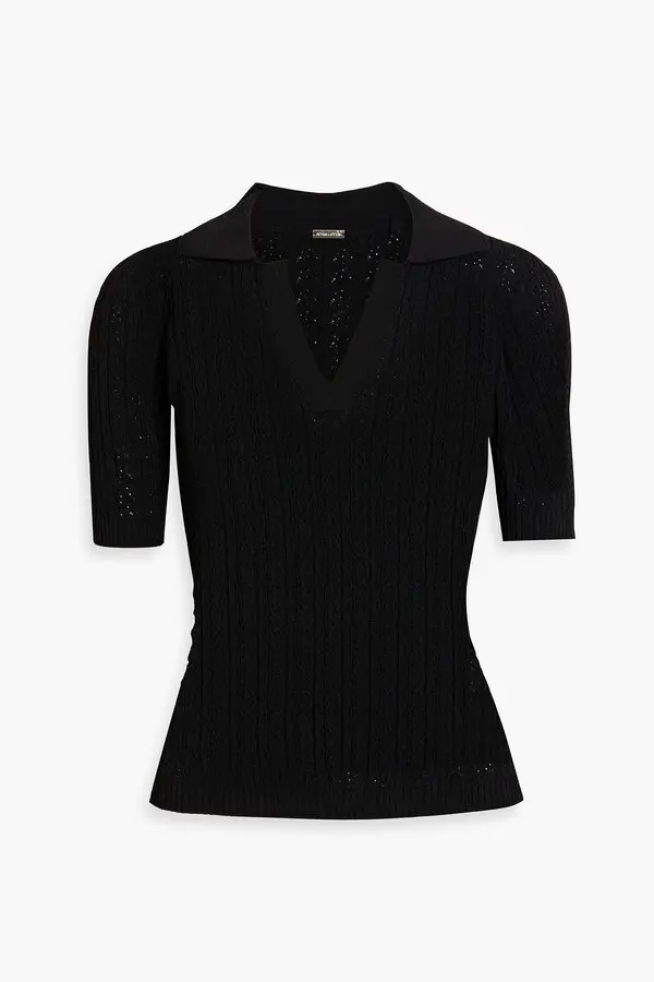 Adam Lippes Pointelle-knit Polo Sweater - Black