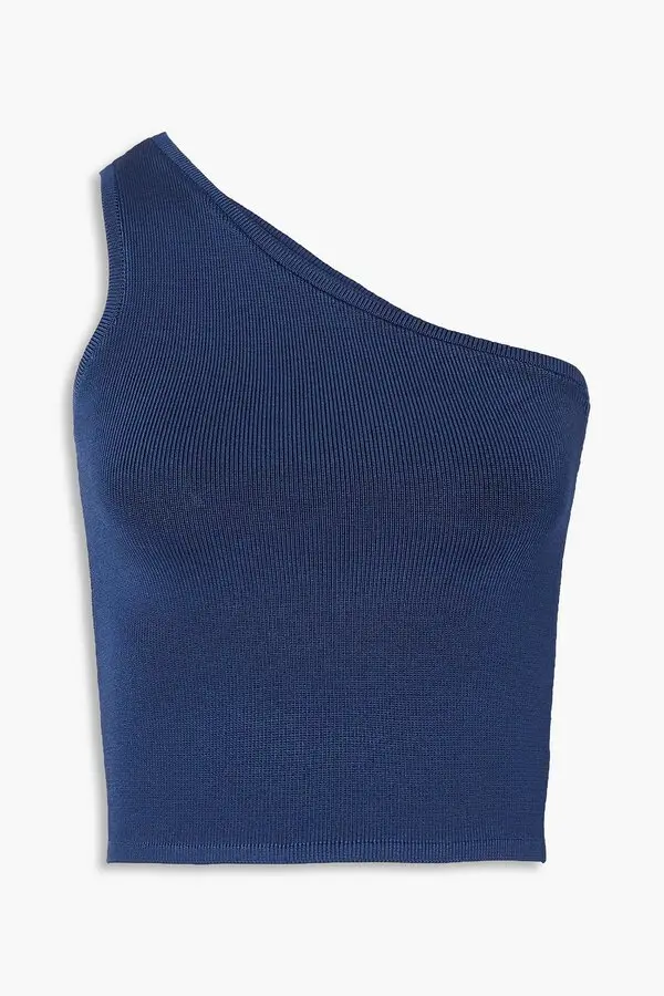 Calle Del Mar One-shoulder Cropped Stretch-knit Top - Navy