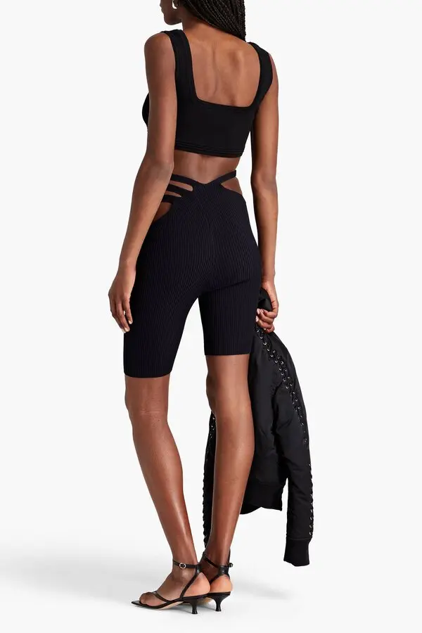 DION LEE Cutout Ribbedknit Shorts