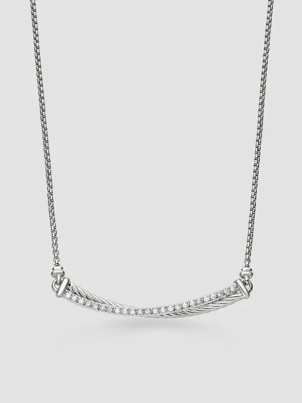 David Yurman Crossover Bar Necklace In Sterling With Diamonds - Diamond