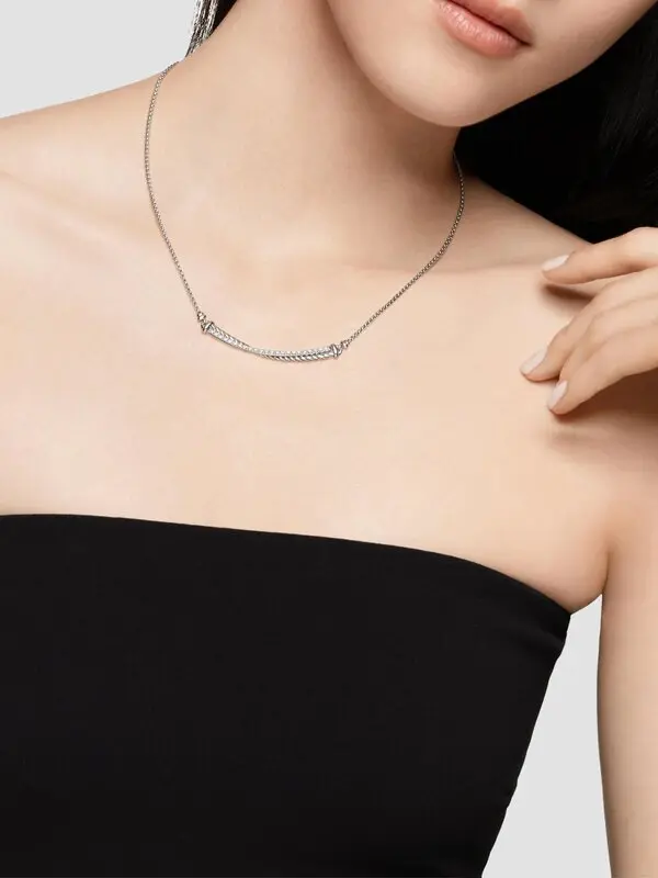 David Yurman Crossover Bar Necklace In Sterling With Diamonds