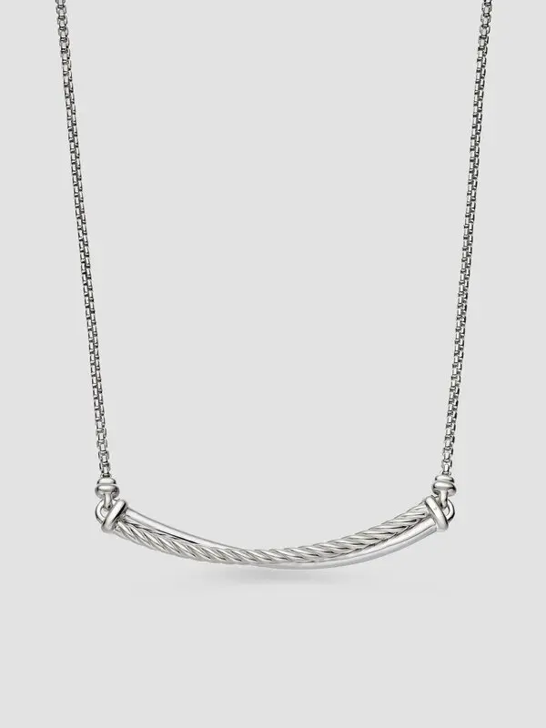 David Yurman Crossover Bar Necklace In Sterling With Diamonds