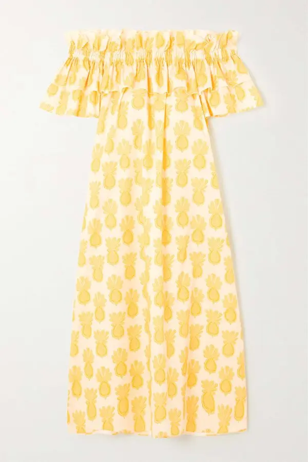 La DoubleJ Breakfast Off-the-shoulder Printed Cotton-poplin Maxi Dress