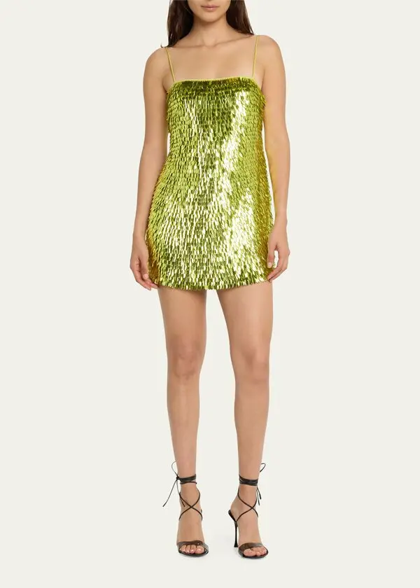 Retrofete Nara Sequin Mini Slip Dress In Lime Punch - 75% Off | Editorialist