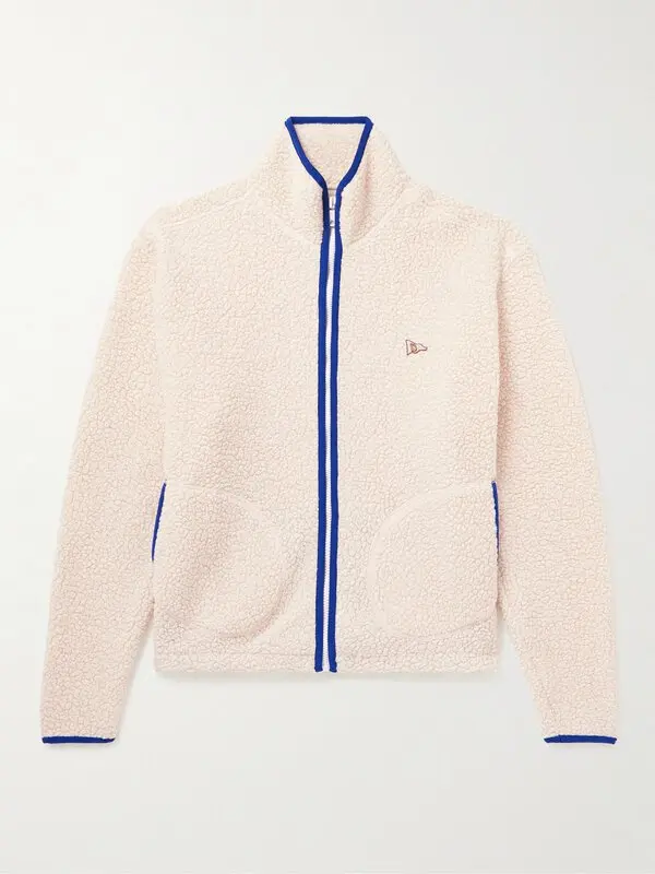 DRAKE'S Logo-embroidered Wool-blend Fleece Jacket - Neutrals